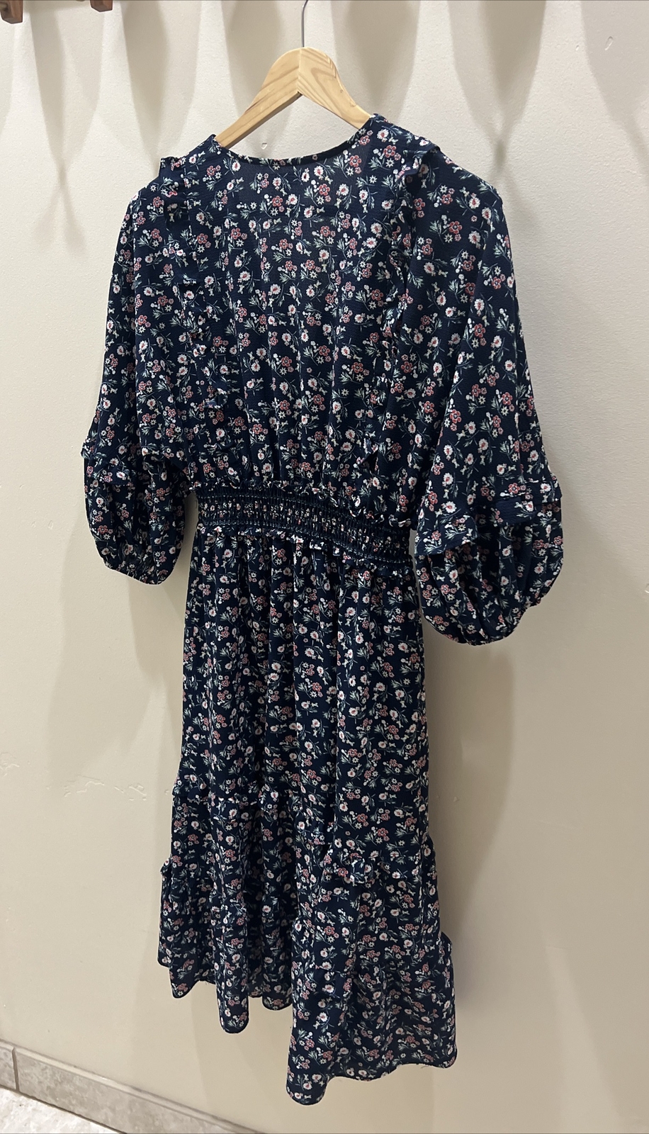 Max studio Blue Floral Neck Midi Dress Medium - Gem