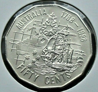 1988 Uncirculated Bicentenary Fifty 50 Cent Coin - Tall Ships - Ex Ram ...