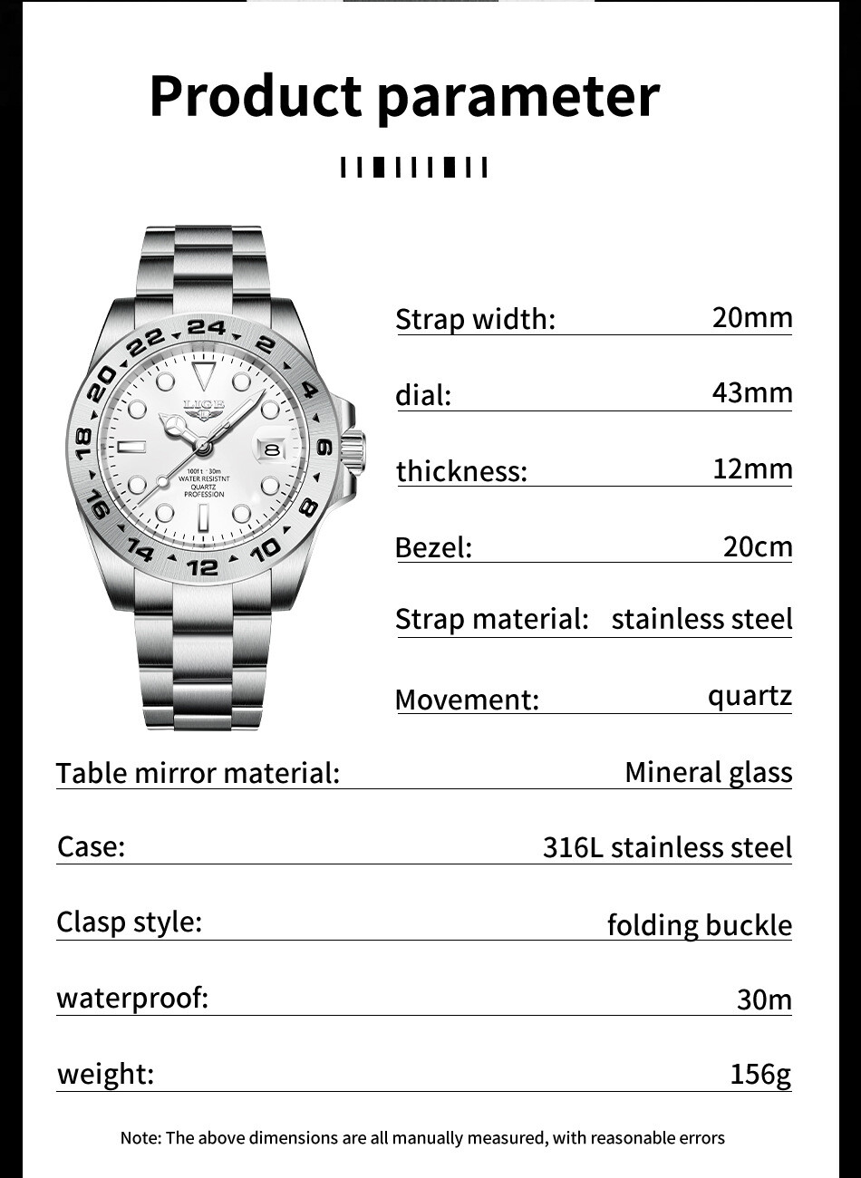 LIGE Men Watch Silver Steel Bracelet Date Display Wristwatch Business ...