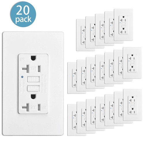 20 Amp Electrical Outlet Receptacle GFCI Ground Fault TR WR w/Wall ...
