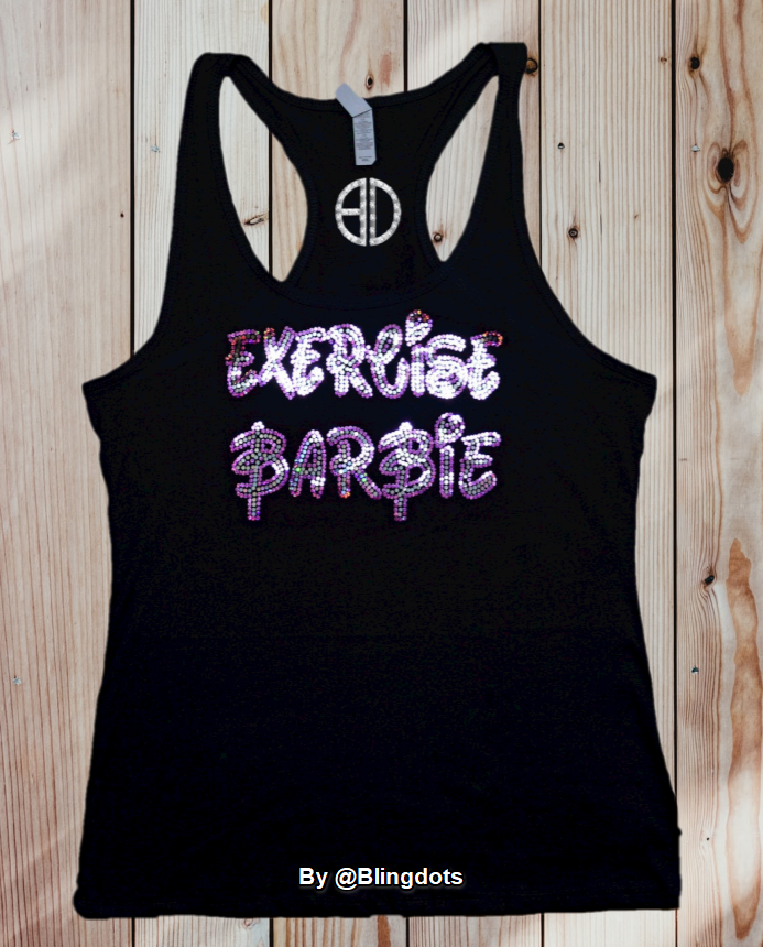 Exercise Barbie crossfit bling racerback top Workout Gym Glitter ...