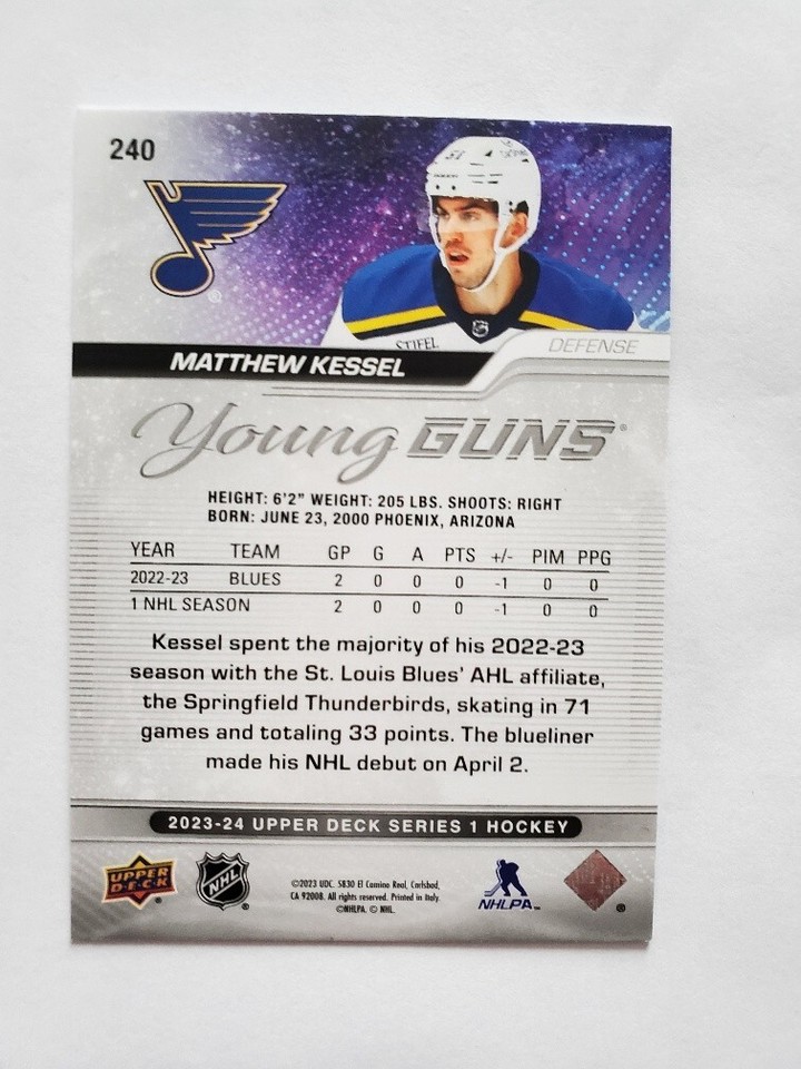 2023-24 Upper Deck Series 1 Young Guns Matthew Kessel YG RC #240 | eBay