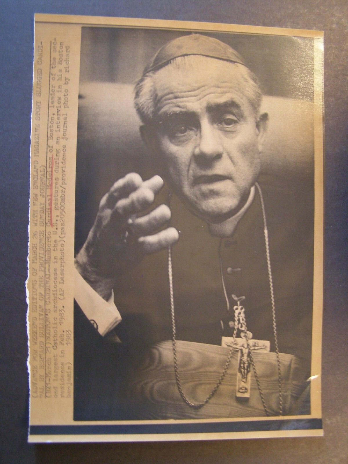 AP Wire Press Photo 1983 Cardinal Humberto Medeiros Archbishop Boston ...
