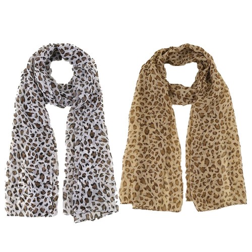 2PCS Women Chiffon Scarves Muslim Printed Voile Leopard Shawl Long Wide ...