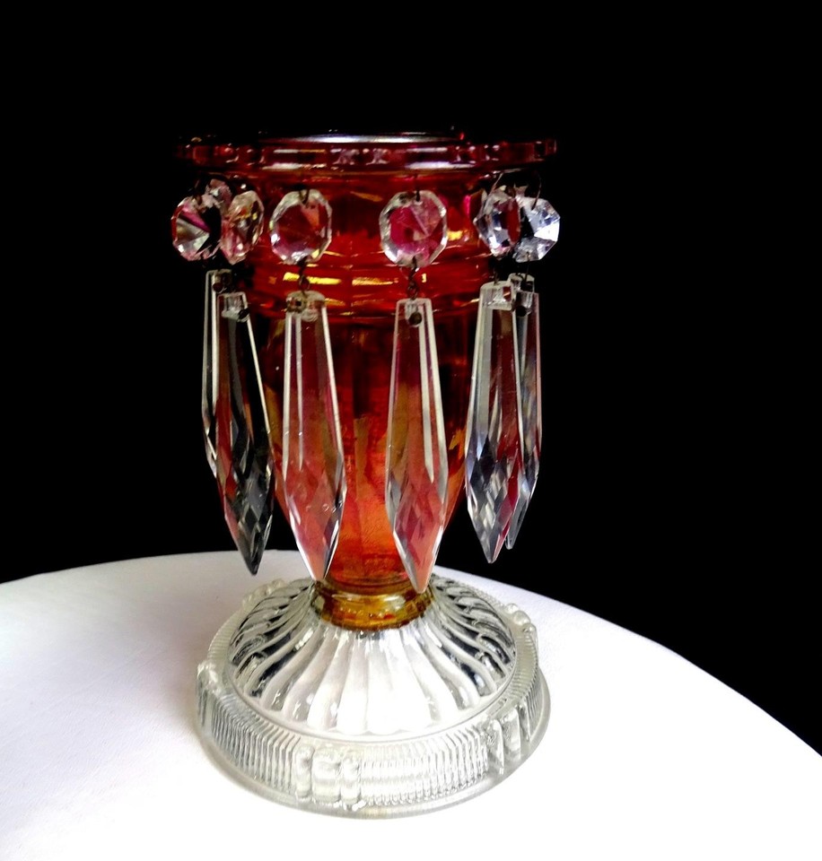 Victorian Style Cranberry & Clear Paneled 2Pc Antique 6 1/2" Candle ...