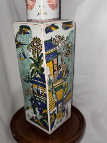 Large Chinese Famille Verte Style Square Porcelain Vase – 19”Excellent ...