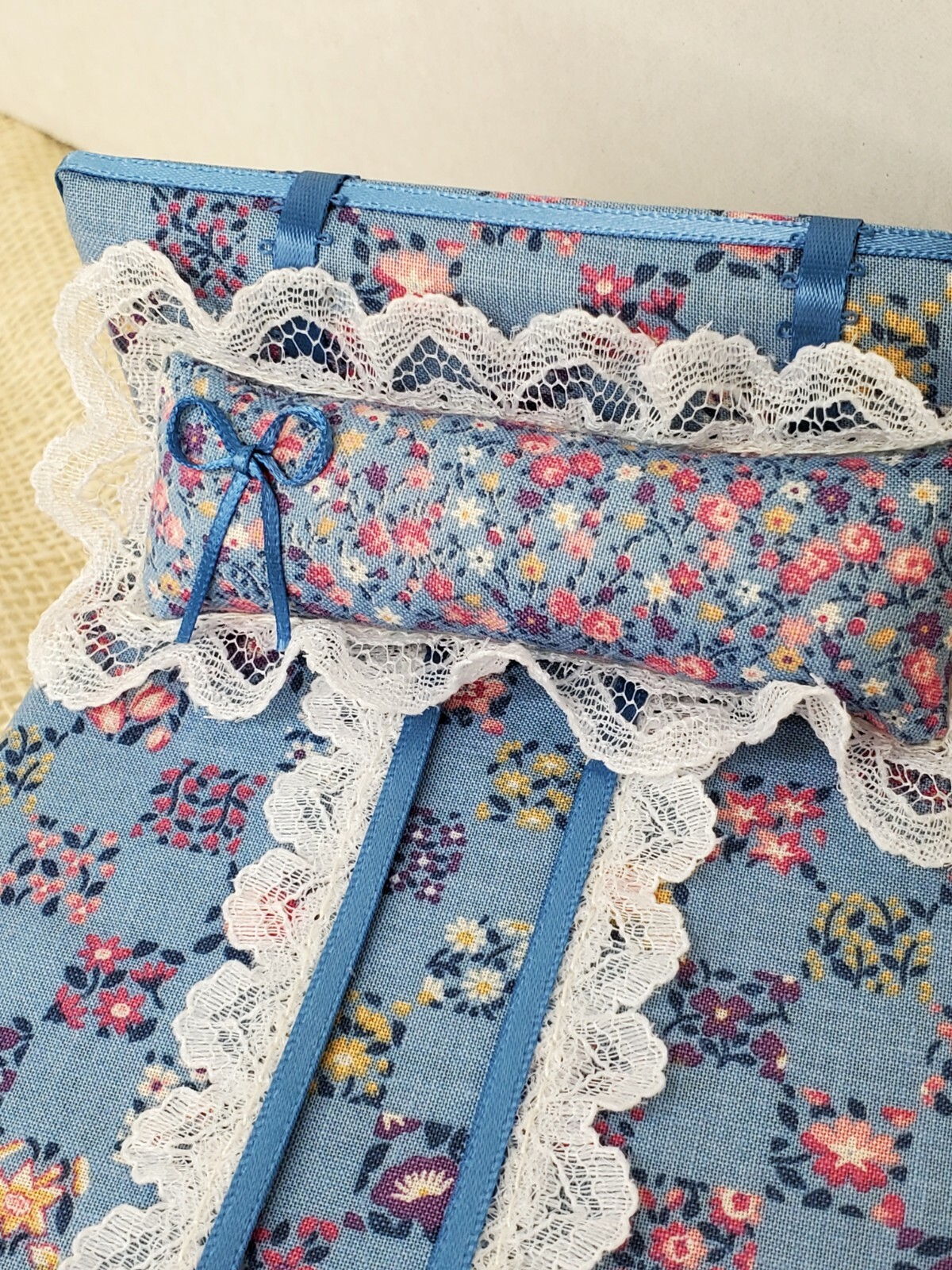 Vintage NOS Bed Blue Quilt & Lace Trim Dollhouse Miniature Pitty Pat ...