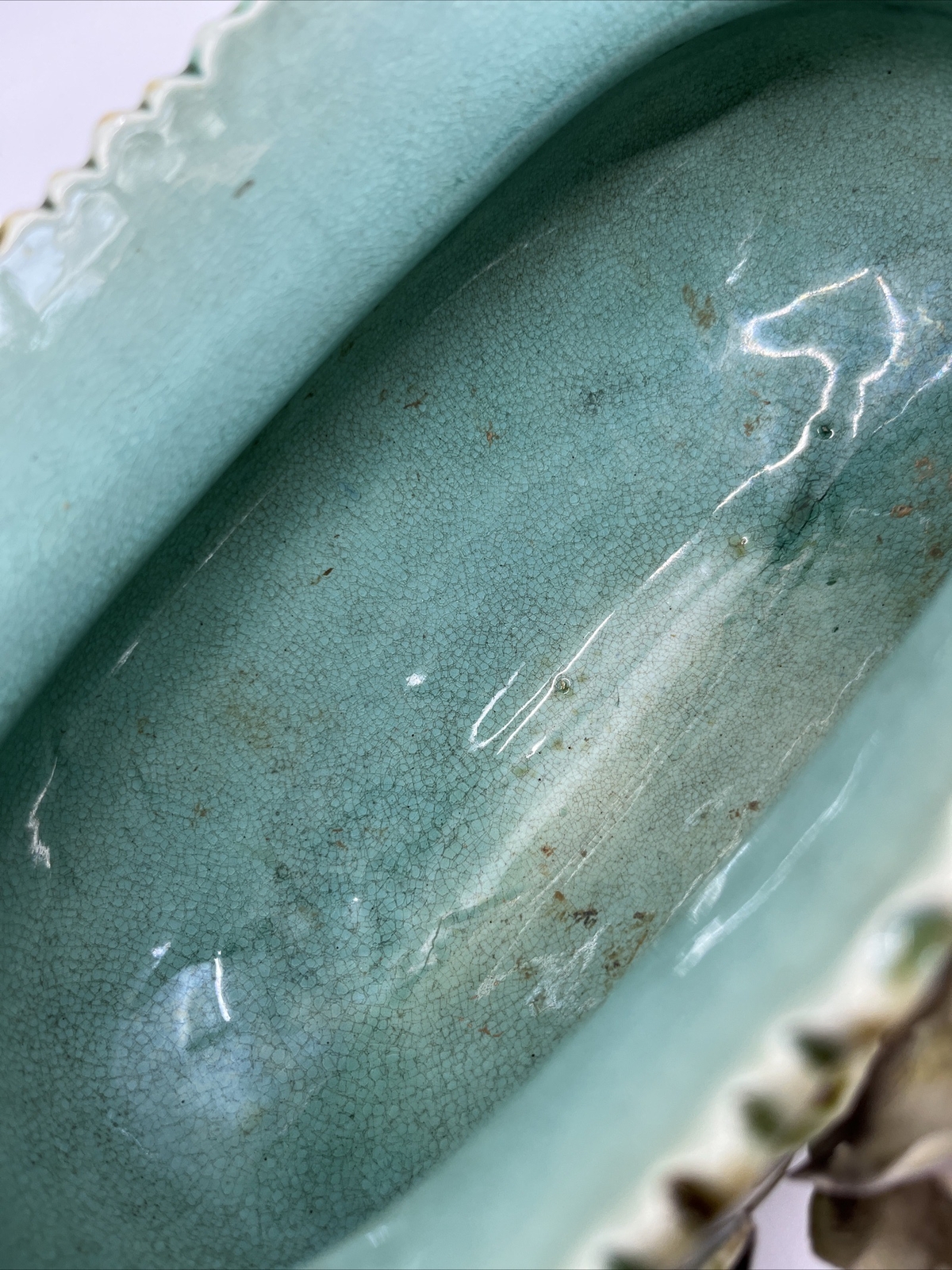 Antique French Majolica Barbotine 12” Jardiniere Planter Roses Leaves ...