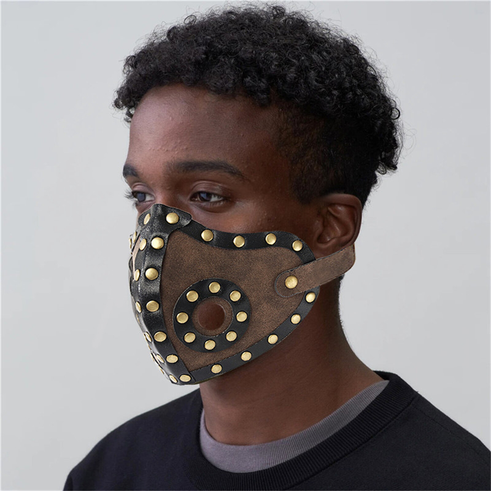 Punk Biker Steampunk Metallic Half Face Stud Mask Costume Halloween ...