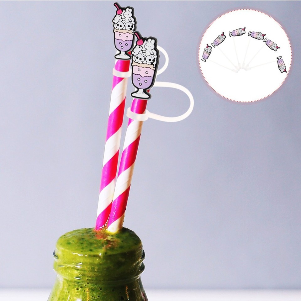 6Pcs Adorable Straw Dust Covers Cartoon Straw Caps Straw Stoppers ...