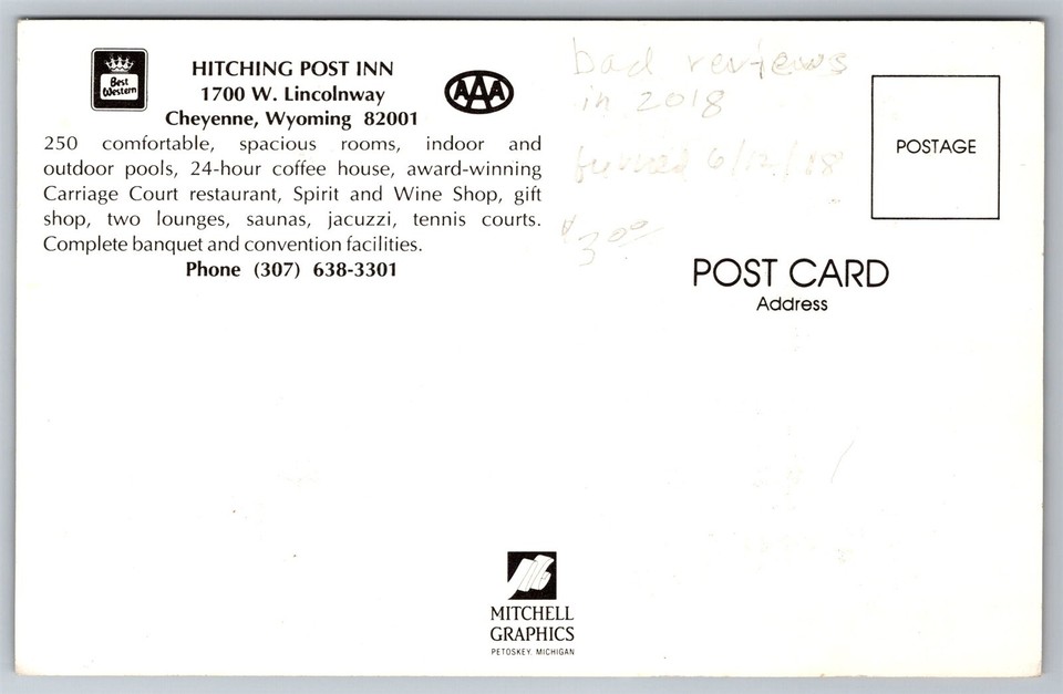 Postcard Hitching Post Inn, Cheyenne, Wyoming S125 | eBay