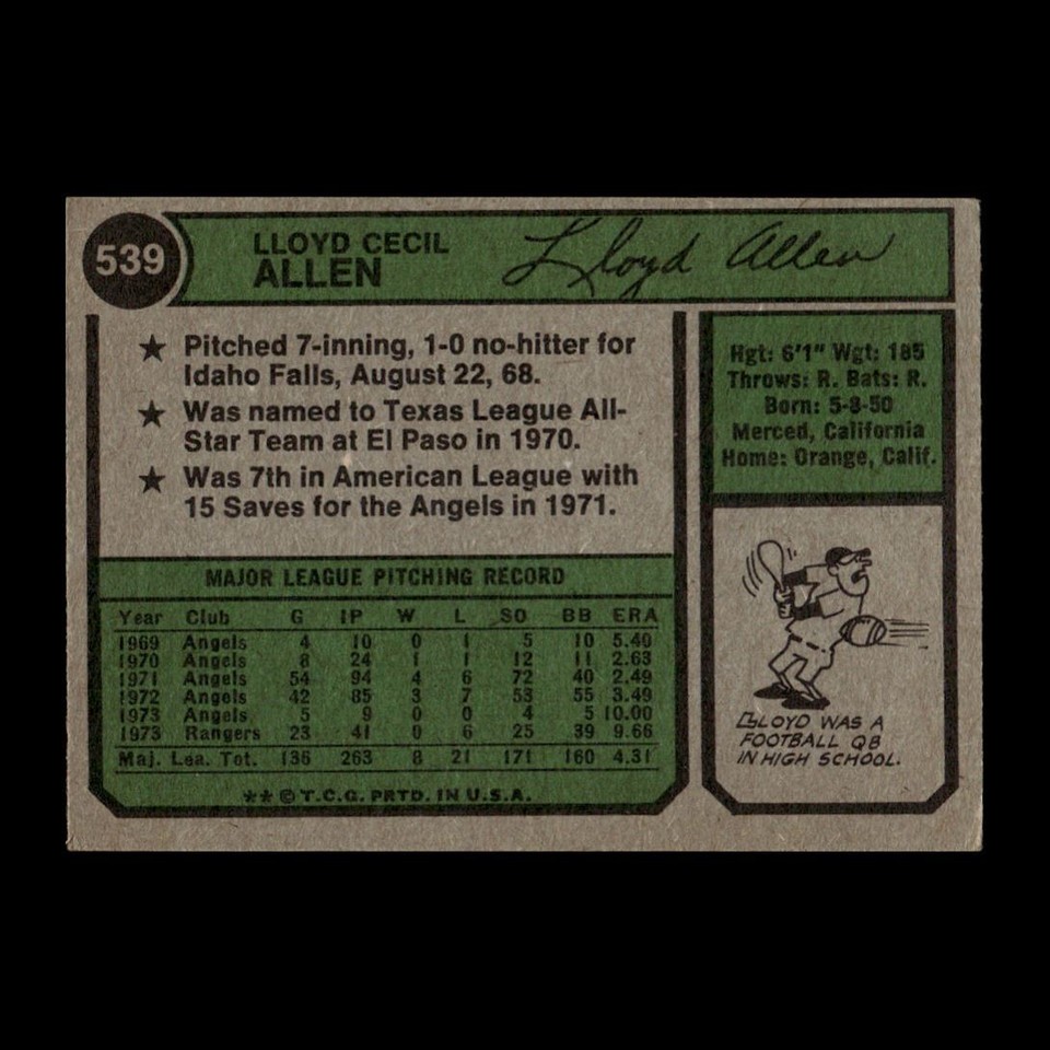 Lloyd Allen 1974 Topps Texas Rangers #539 Nice! 2 | eBay