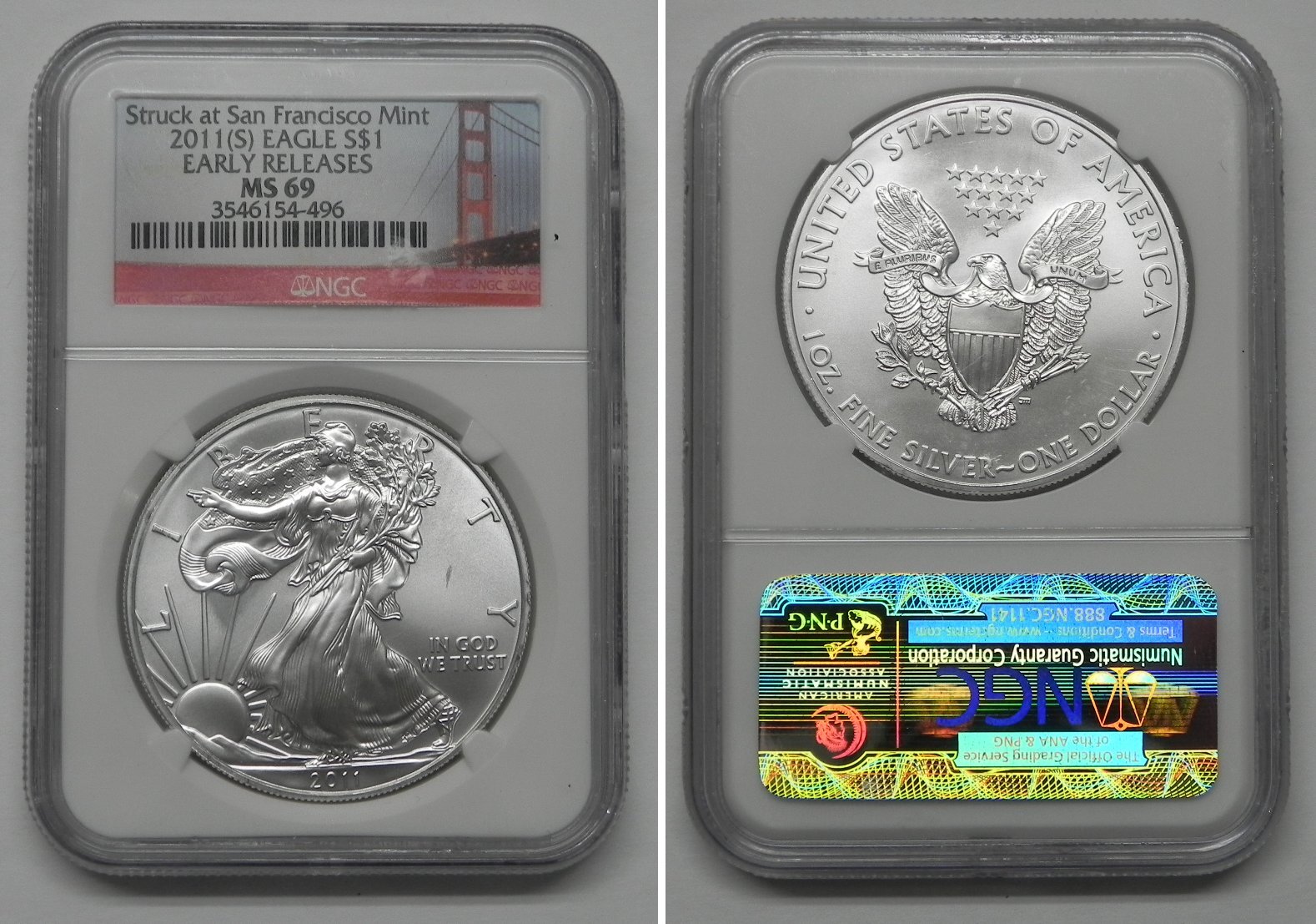 2011 (S) American 1oz Silver Eagle NGC MS69 Struck at San Francisco ...