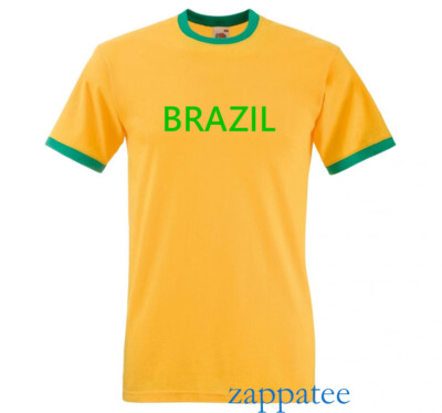 BRAZIL T Shirt. Slim fit Yellow & Green Brazilian ringer Tee. Sizes S ...