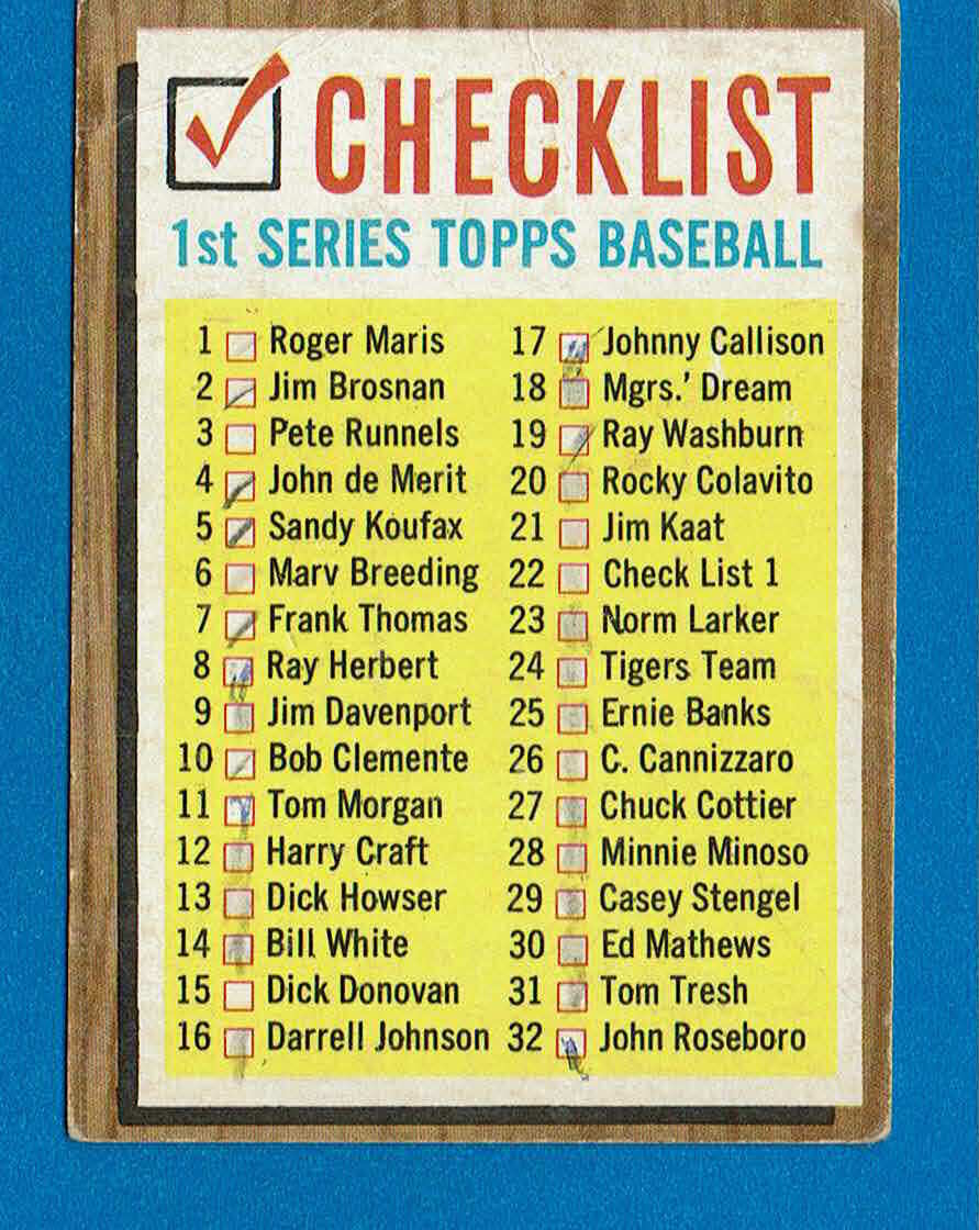 Topps Baseball Checklist - 1961 1962 1963 - U-Pick | eBay