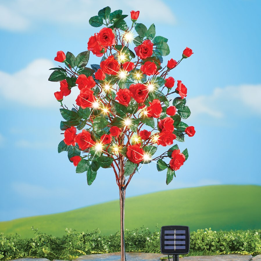 Solar LED Red Rose Bush Tree Garden Stake 20 LED Lights Outdoor Lawn ...