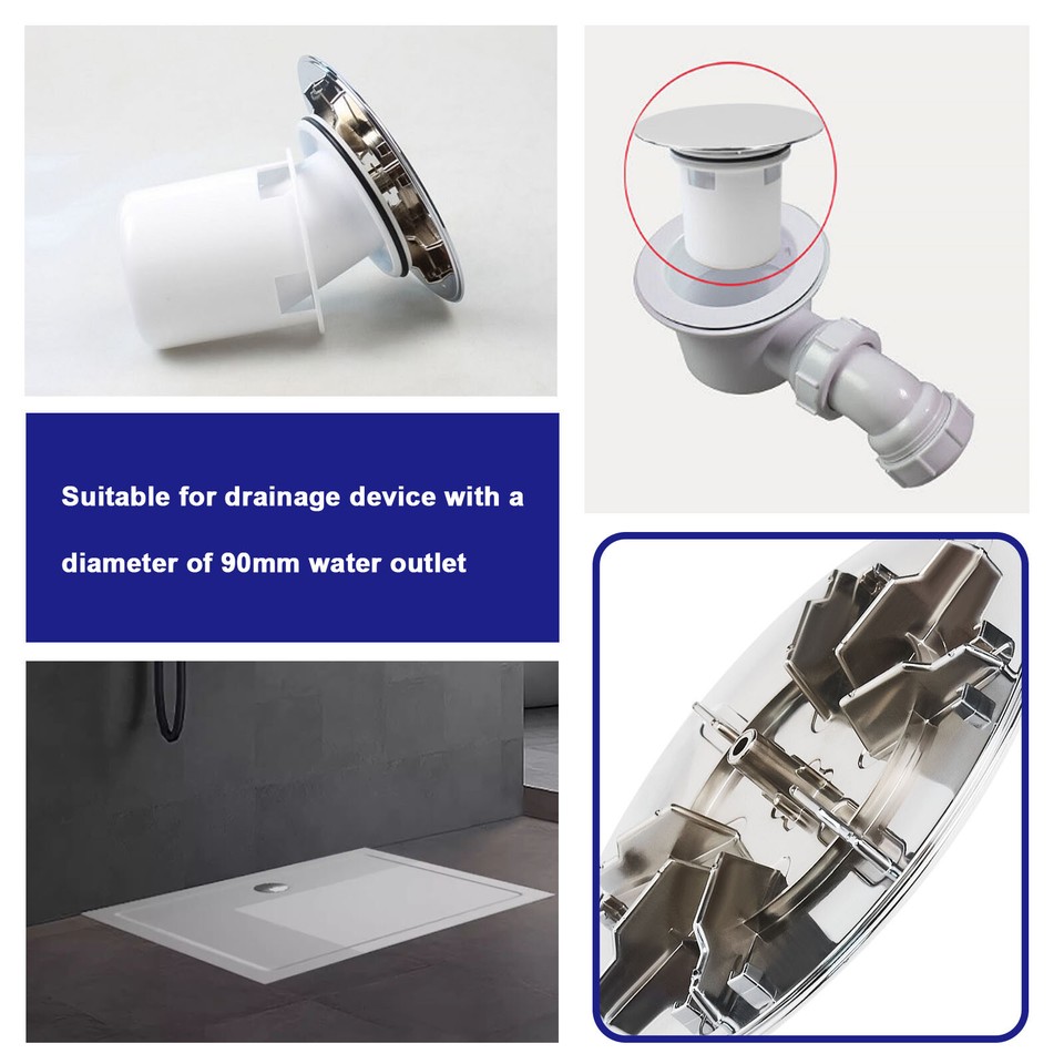Silver 120mm Shower Waste Drain Cover for 77mm High/Fast Flow Shower ...
