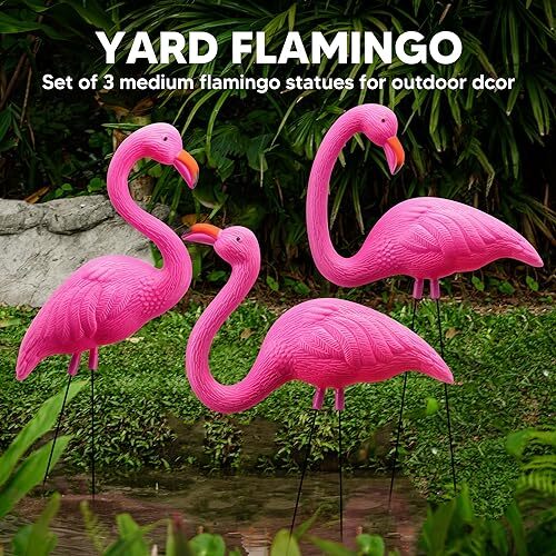 3 Pack Large Pink Flamingo Yard Decorations, Medium Plastic Lawn ...