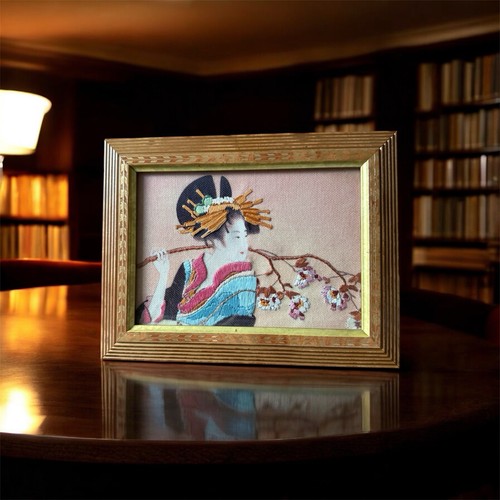 Vintage Japanese Bunka Shishu Embroidery – Geisha with Painted Face ...