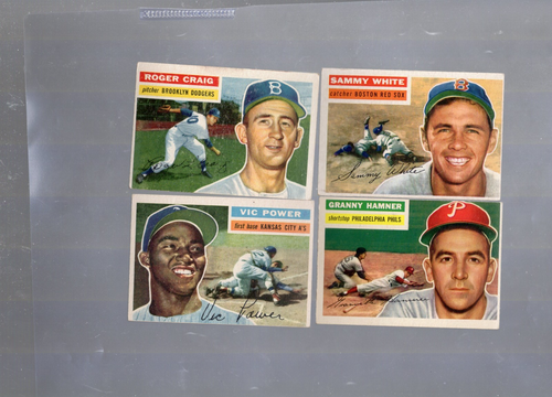 VINTAGE 1956 TOPPS 4 DIFFERENT ROGER CRAIG ROOKIE Baseball Card Lot ...