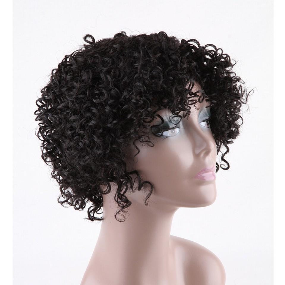 Short Peruvian Curly Human Hair Wigs with Bangs Kinky Curly Afro Wigs ...