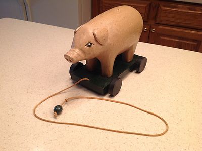 Vintage solid Wooden Pig Pull Toy Has Four Wheels Working and Great ...
