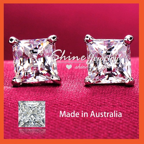 SOLID STERLING SILVER 1.5CT SIGNITY LAB DIAMOND MENS WOMENS SQUARE STUD ...
