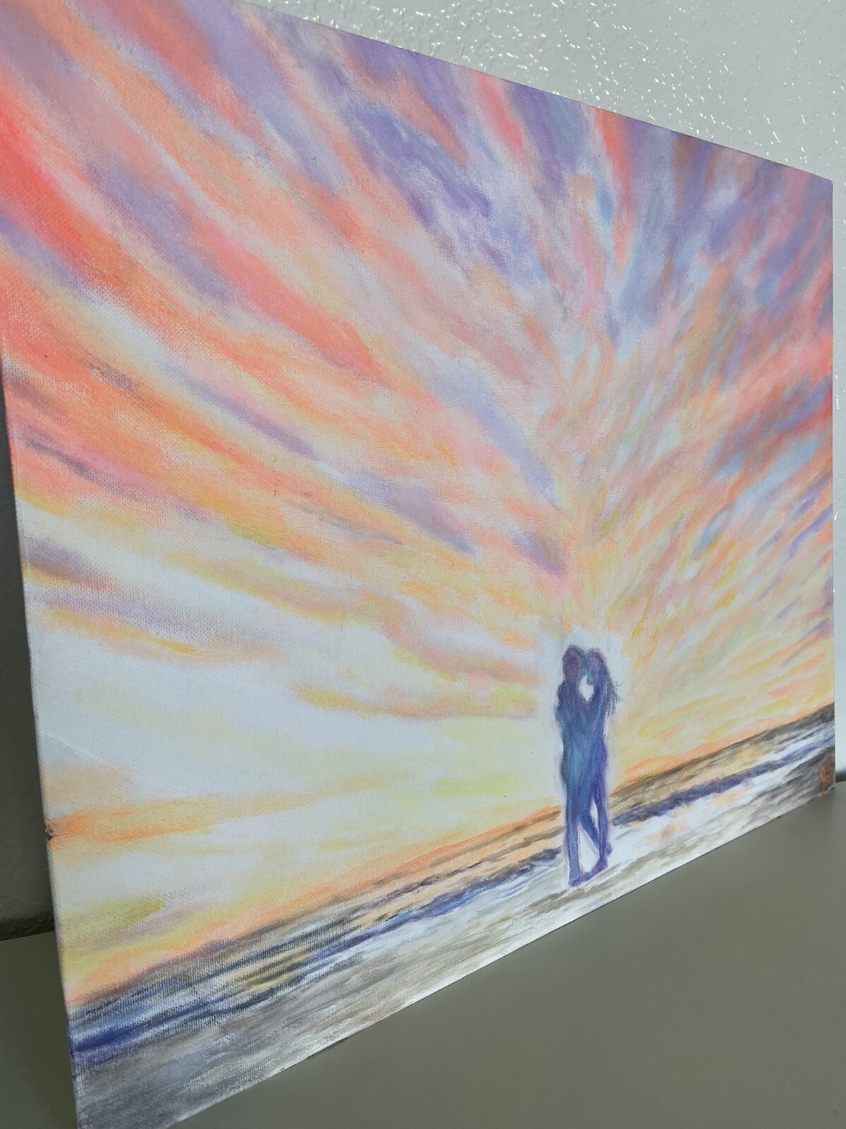 Original Romantic Ocean Sunset Couple on the Beach Painting on Canvas ...