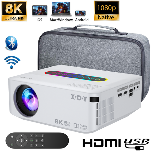 XGODY 8K UHD Native 1080P Projector LED WiFi Smart Home Theater Cinema ...