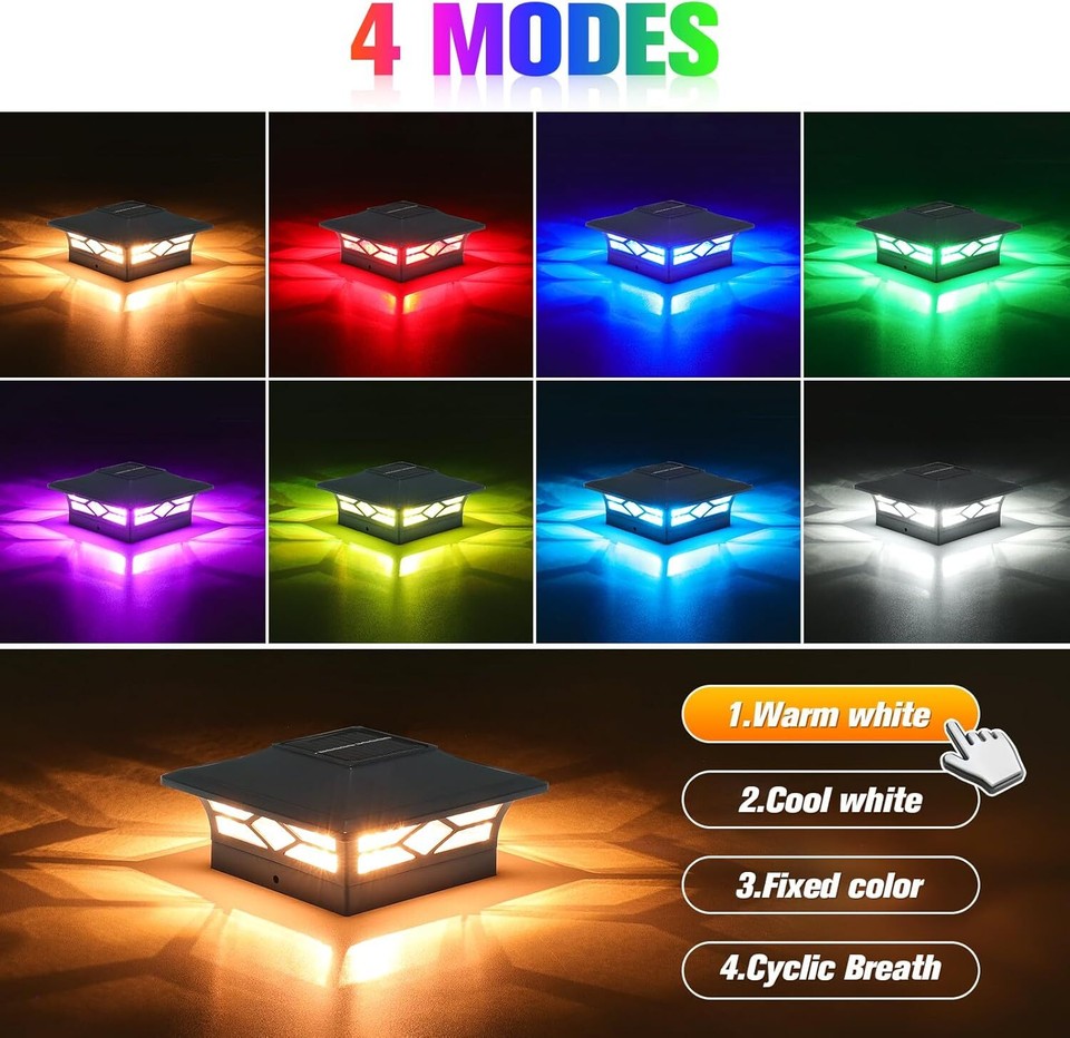 Solar Powered Outdoor Lights for Fence Deck Posts 4x4 6x6 Wood&4X4 5X5 ...
