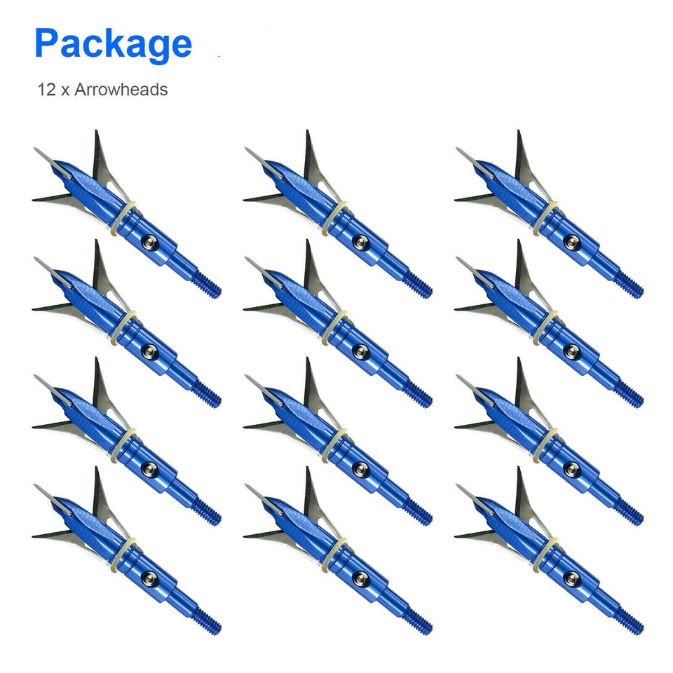 12pc Hunting Blue Broadheads 100gr Stainless Steel Blade Crossbow Arrow ...