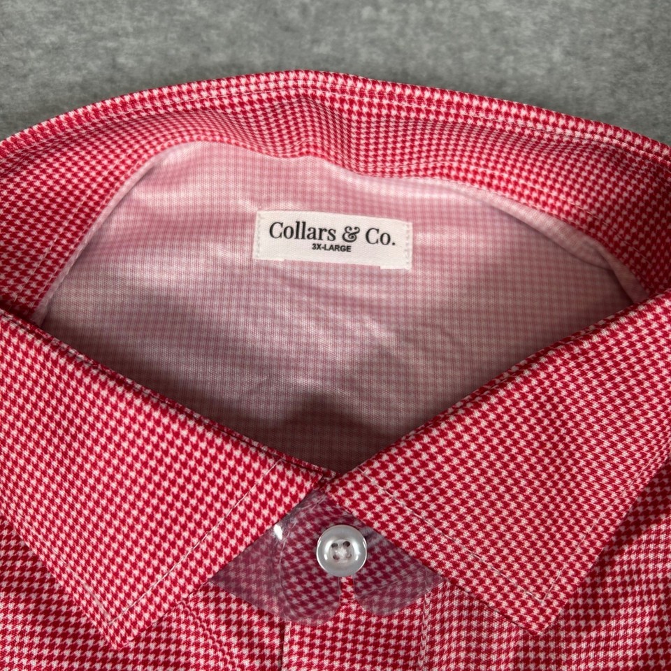 Collars & Co Polo Shirt Mens 3XL Red Gingham Semi Spread Dress Collar ...