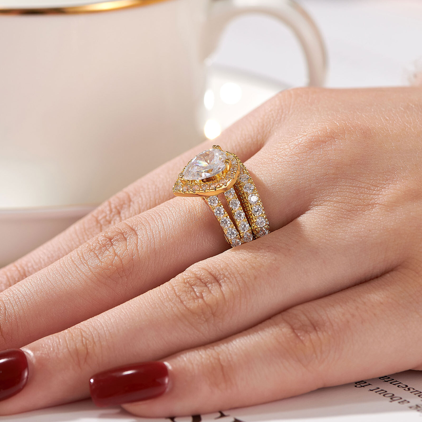 Wuziwen Gold Over Sterling Silver AAAAA CZ Engagement Ring Promise Ring ...