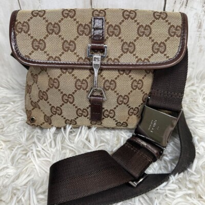 GUCCI GG Beige Brown Waist Pouch Bum bag Shoulder Belt 92543 212792 ...