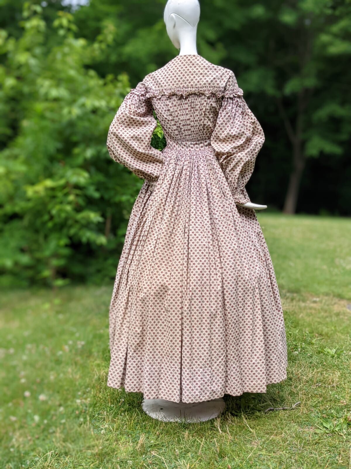 CIVIL WAR 1850’S CALICO PRINT COTTON LONG DRESS W BISHOP SLEEVES ...
