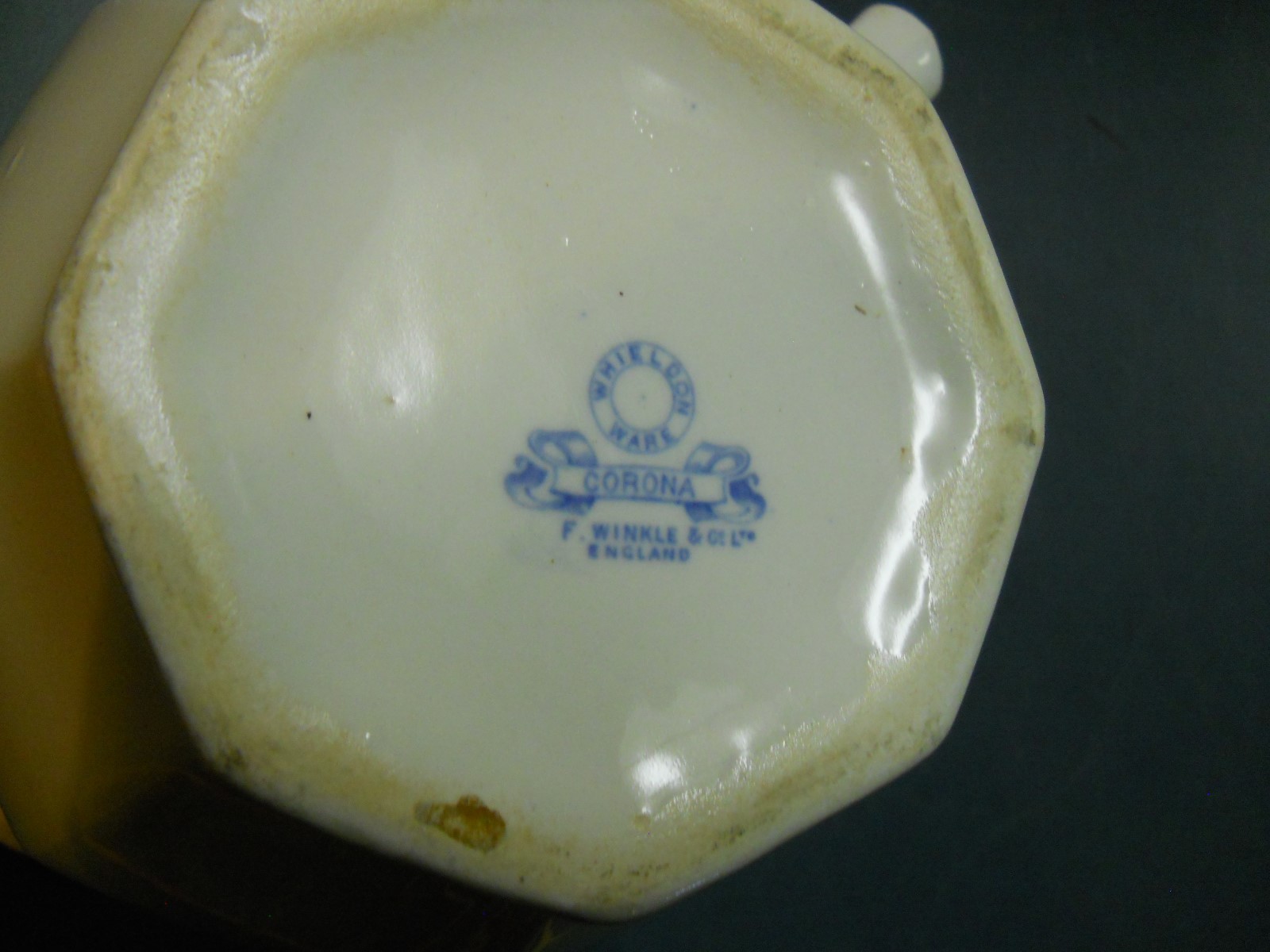 VINTAGE WHIELDON WARE CORONA F. WINKLE ENGLAND 5 1/2" BLUE FLOWERS MILK ...