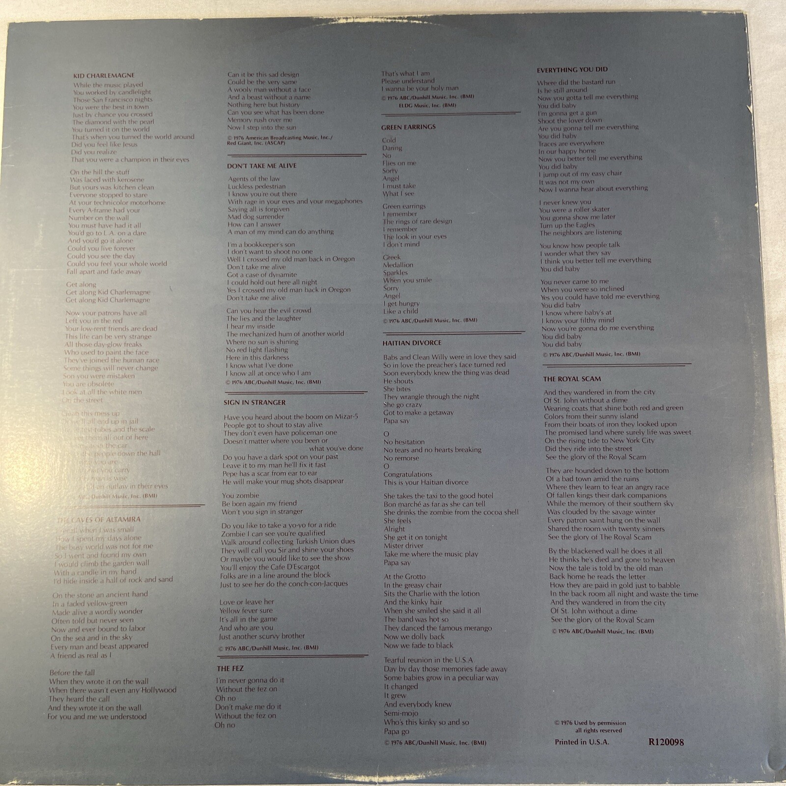 Steely Dan ~ The Royal Scam ~ 1976 ABC Records 1st Pressing ABCD 931 ...