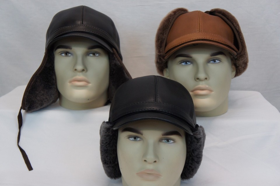 100% Sheepskin Shearling Leather Fur Elmer Fudd Aviator Captain Trapper ...