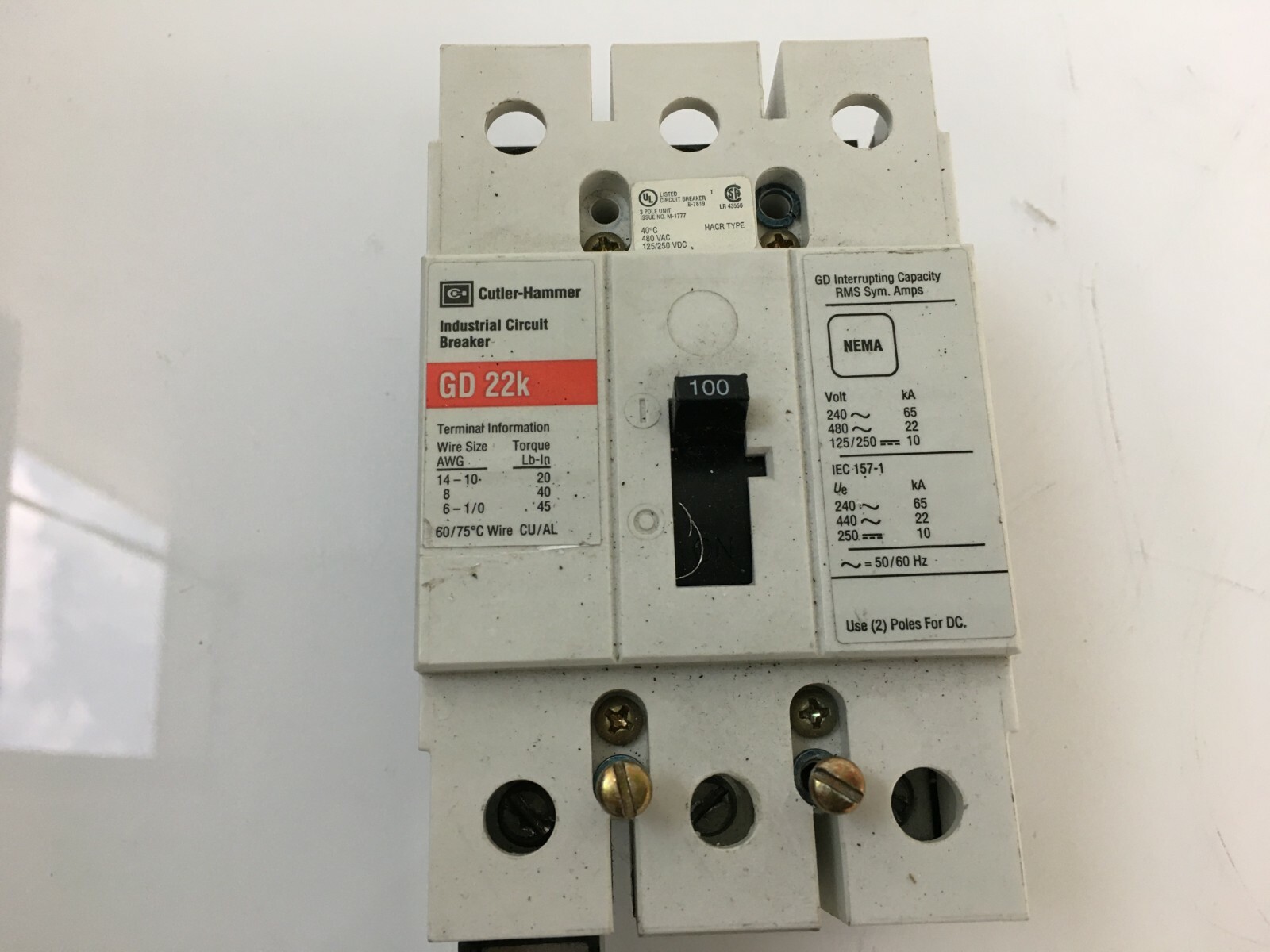 CUTLER-HAMMER GD 22K CIRCUIT BREAKER | eBay