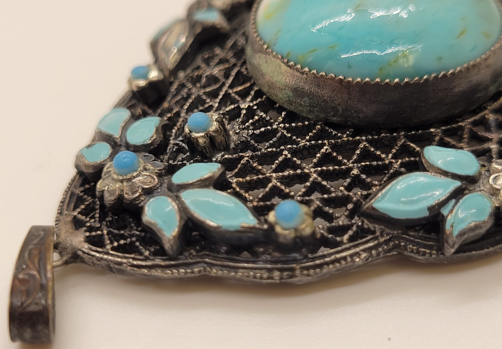 Vintage Turquoise Pendant Filigree Silver Ornate Vintage Large Teardrop ...
