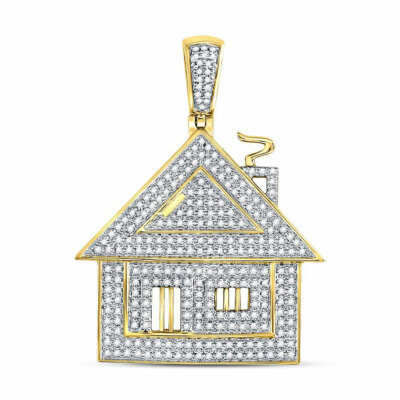 10kt Yellow Gold Mens Round Diamond Trap House Charm Pendant 3/4 Cttw ...