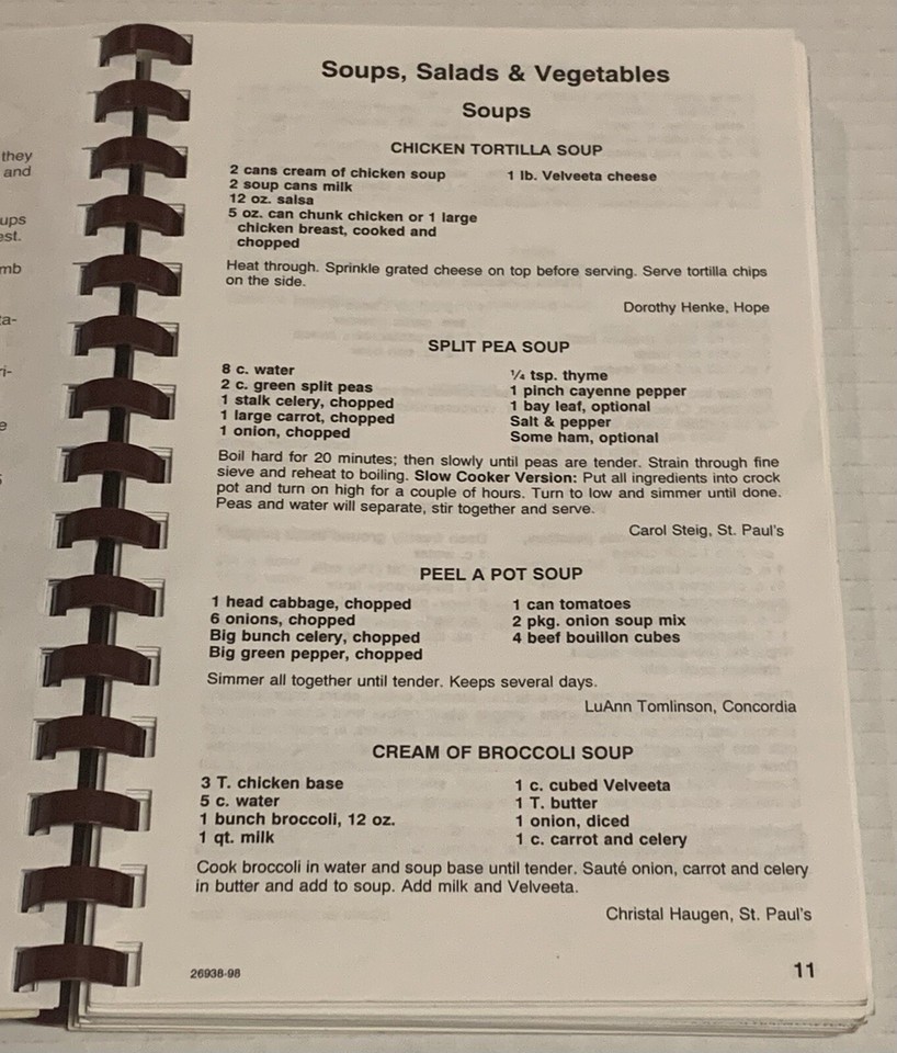 Vtg Rolling Hills Parish Recipe Collection Cookbook Sawyer North Dakota ...