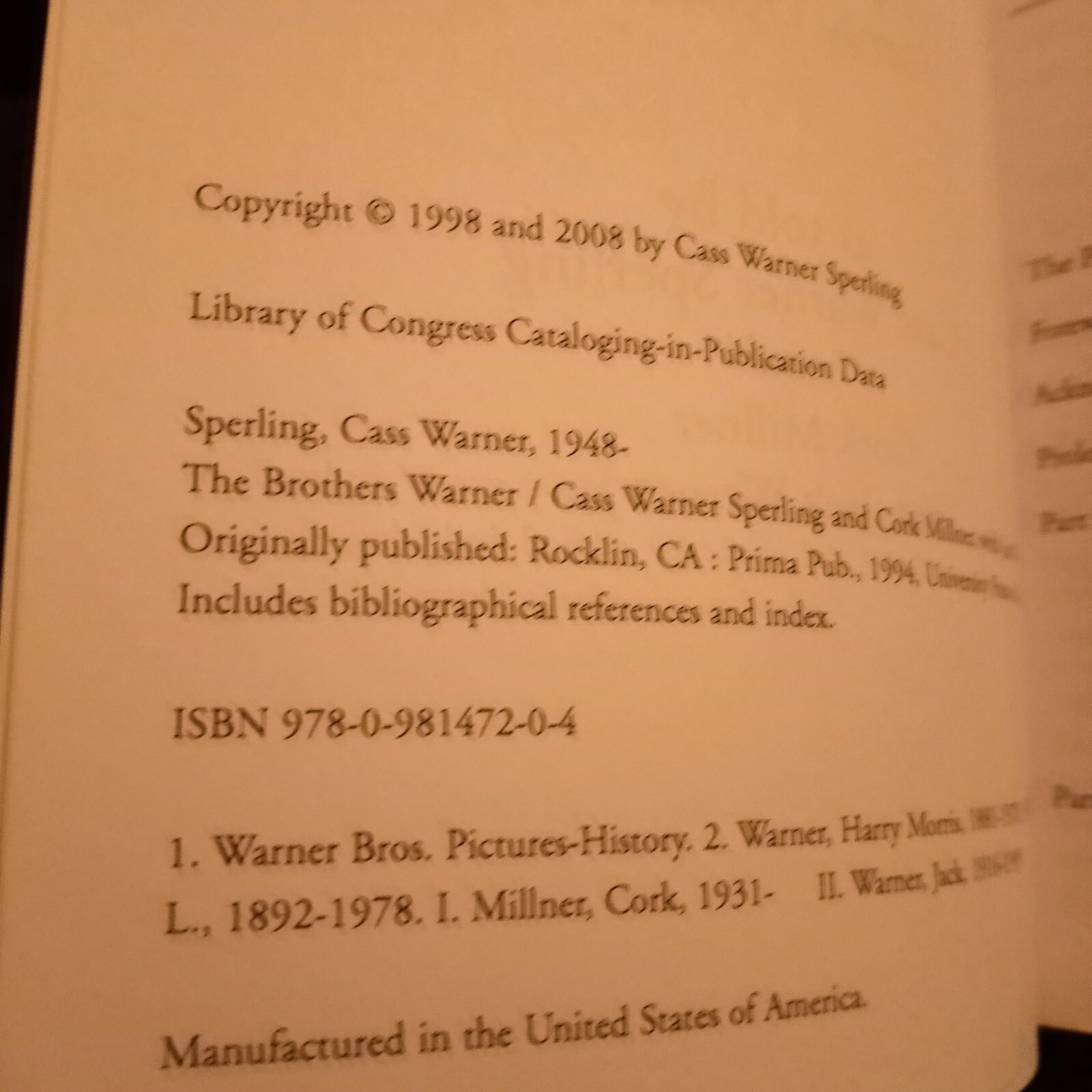 BRAND NEW, 1st The Brothers Warner by Cass Warner Sperling (2008 Trade ...