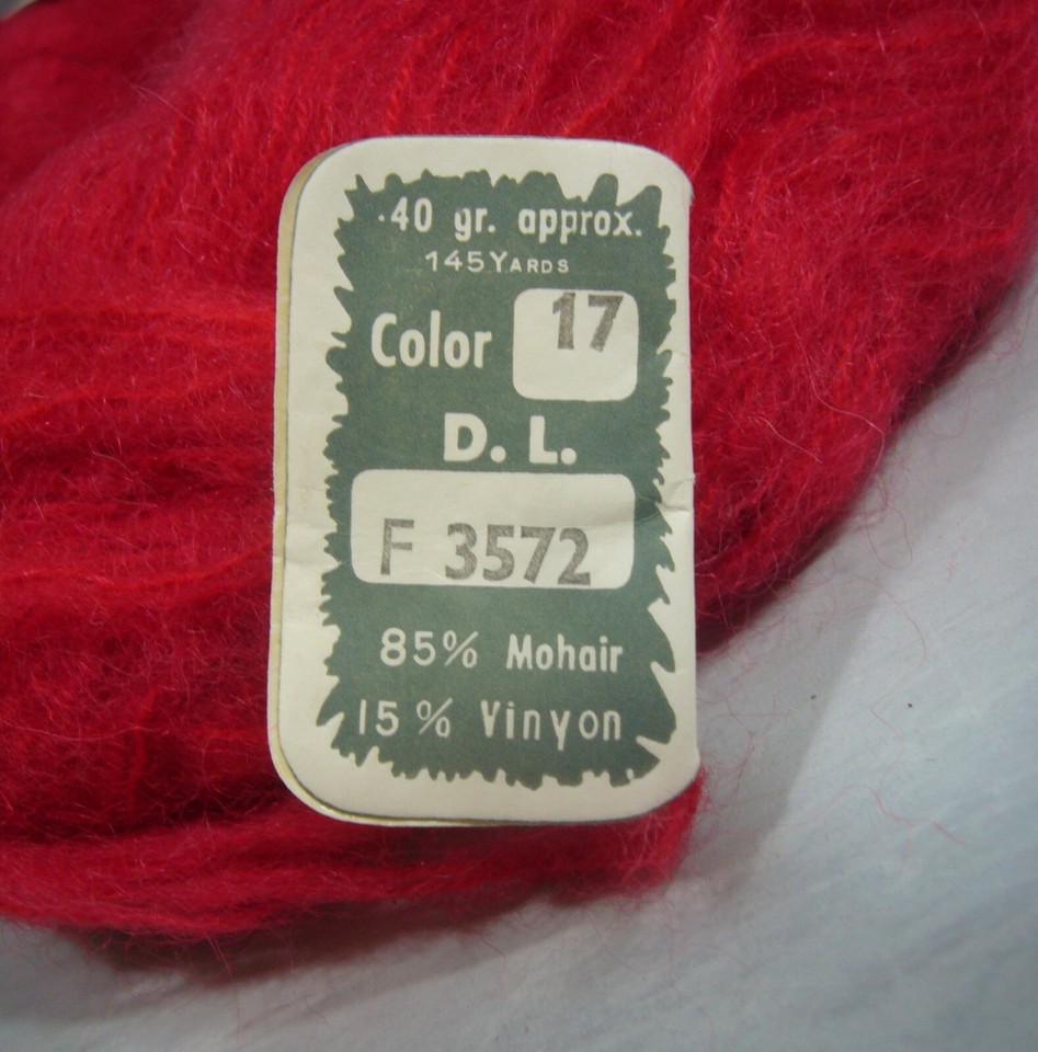 5 Rare Vintage Skeins 85% Mohair 15 vinyon Yarn Red Made-France 40 gr ...