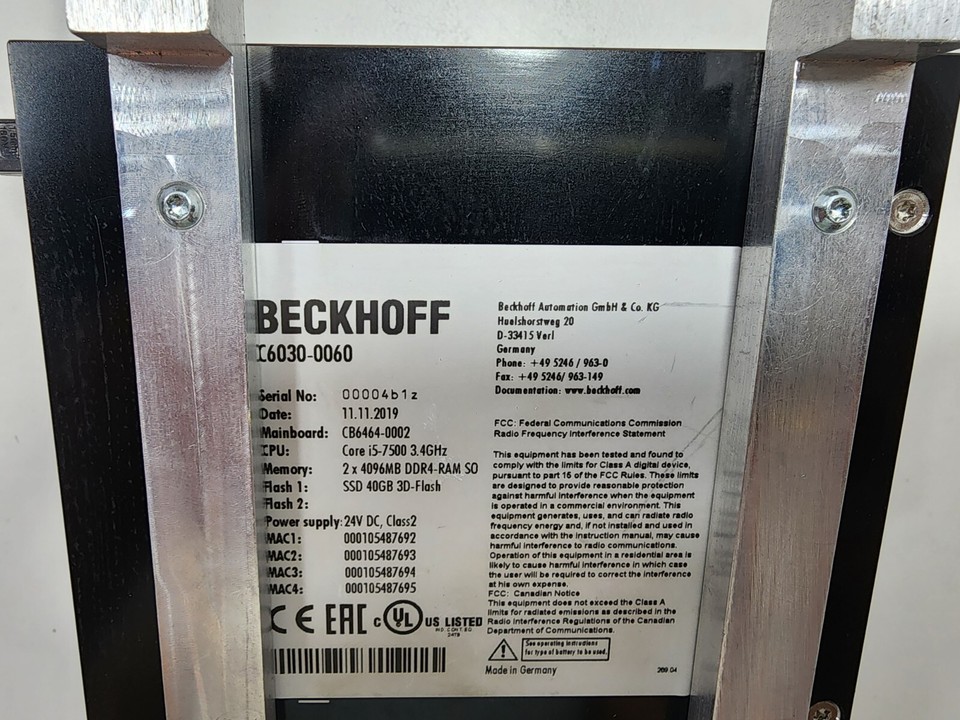 BECKHOFF C6030-0060 Ultra Compact Industrial PC Core I5 7500 3.4Ghz | eBay