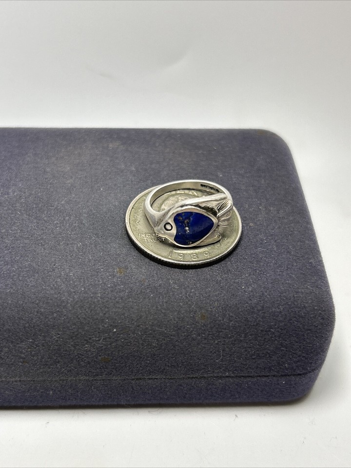 Vintage Designer Kabana Sterling Silver & Lapis Inlay Fish Ring | eBay