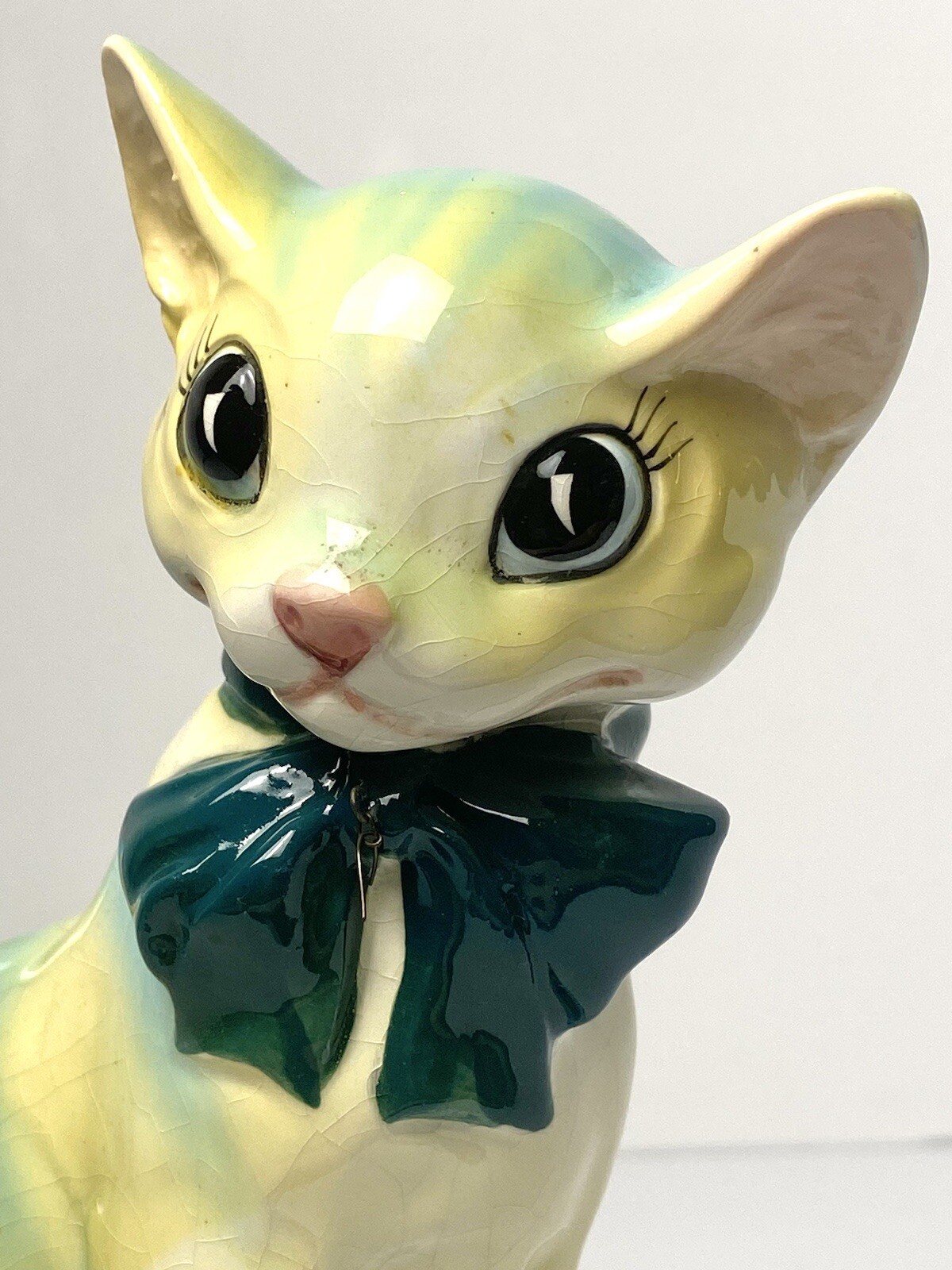 Lipper Mann Cat Figurine 1950s Japan Ceramic Blue Yellow Striped Bow ...