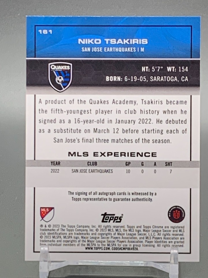 2023 Topps Chrome MLS Gold Refractor Autograph #161 NIKO TSAKIRIS Auto ...