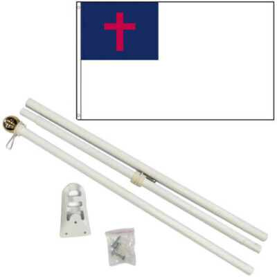 6 ft CHRISTIAN FLAG POLE KIT with Polyester 3x5 Ft Flag + White Pole ...