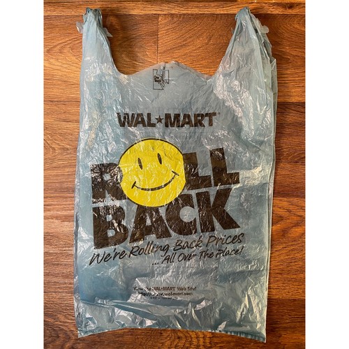 1997 Roll Back Wal-Mart Smiley Face Blue Plastic Shopping Bag Walmart ...